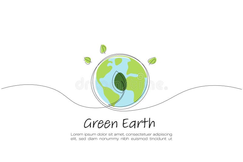Earth. Continuous Line Art Drawing. Green Leaf on the Earth. Ecology ...
