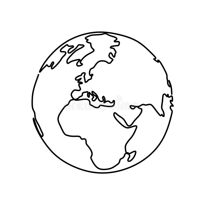 Earth Continuous One Line Drawing Vector Illustration on White ... Earth Continuous One Line Drawing Vector Illustration on White ...
