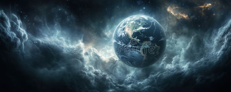 Earth in Cosmic Clouds with Stars and Galaxies in the Background, Copy ...