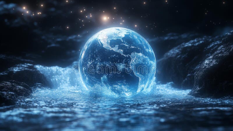 Earth in Cosmic Ocean with Stars - Generative Ai Stock Illustration ...