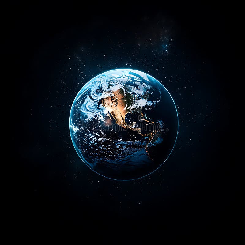 Earth from a Cosmic Perspective in Starry Background Stock Illustration ...