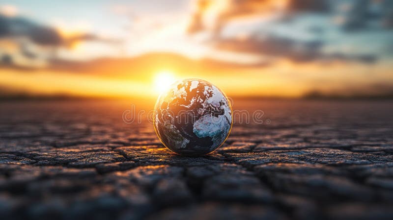 Earth on Cracked Ground at Sunset Stock Illustration - Illustration of ...