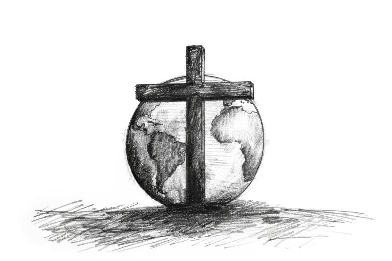 Earth and Cross Brush Painted Illustration Stock Illustration ...