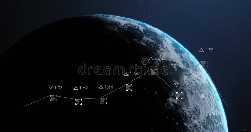 Earth with Data Points and Calculations Animation Over Space Background ...
