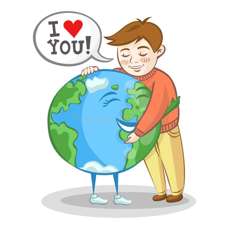 Boy Hugs Planet Earth and Confesses His Love To it Vector Illustration ...