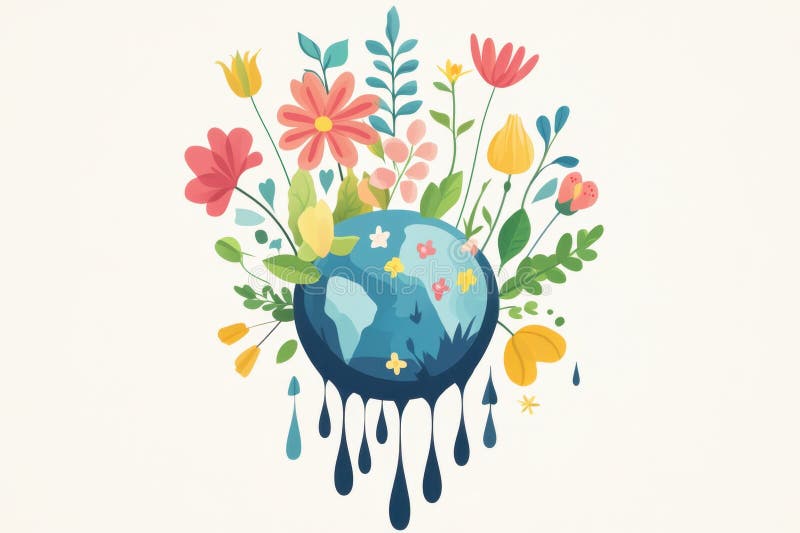 Earth Day Art: Floral Globe with Environmental Conservation Symbolism ...