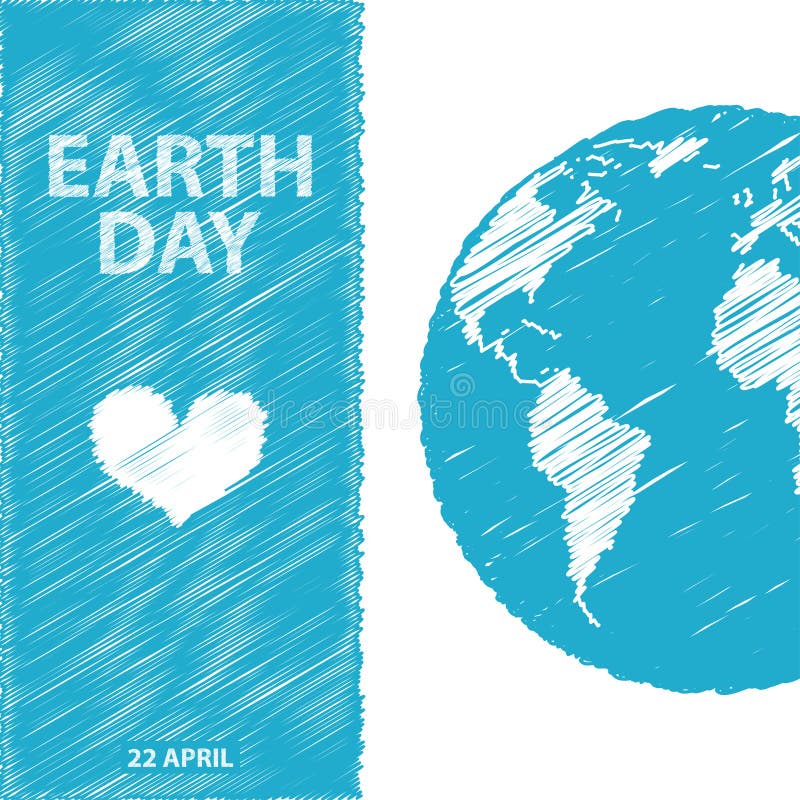 Earth Day in Blue Colors. Vector Illustration. Pencil Drawing Ef Stock ...