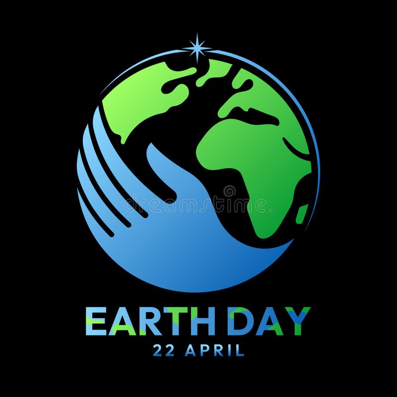 Earth Day - Circle Blue Hands Hold Green Earth Globe Symbol on Black ...