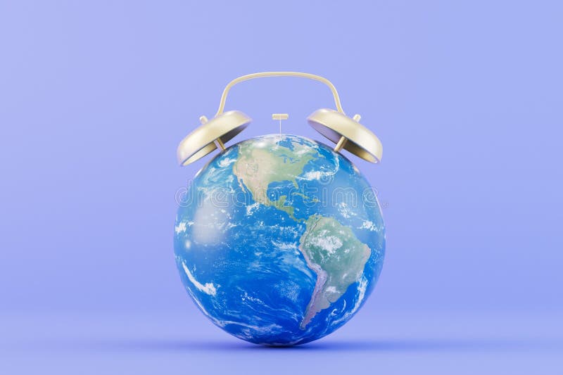 Earth Day Concept. Planet Earth Globe with Alarm Clock Stock ...