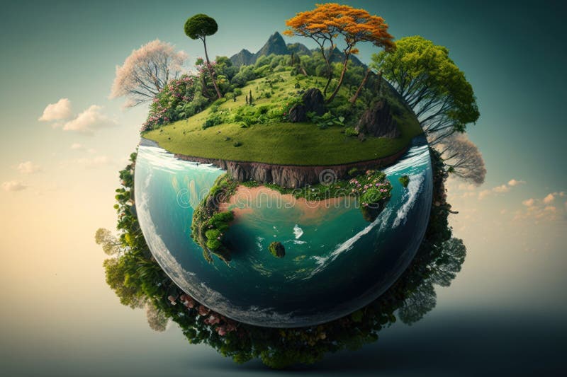 Earth Day Concept. World with Nature Background. Generative Ai Stock ...