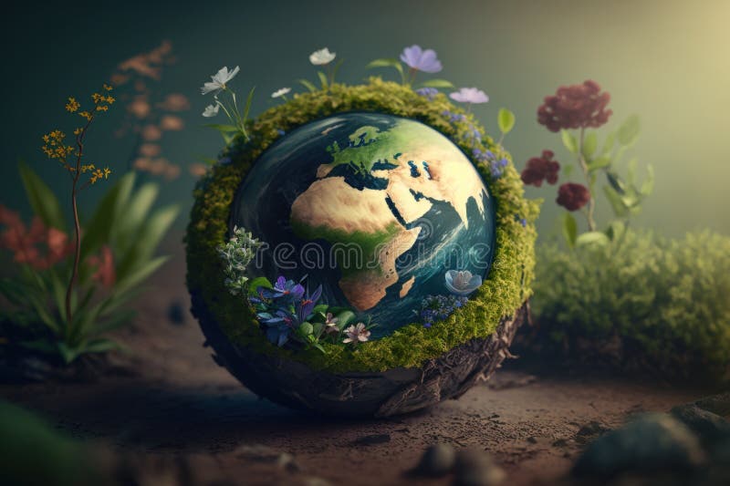 Earth Day Concept. World with Nature Background. Generative Ai Stock ...