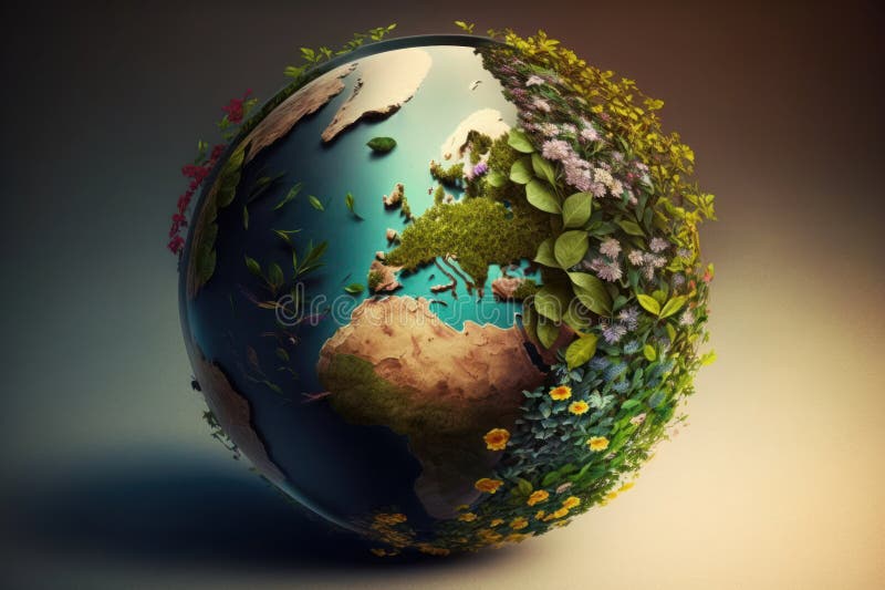 Earth Day Concept. World with Nature Background. Generative Ai Stock ...