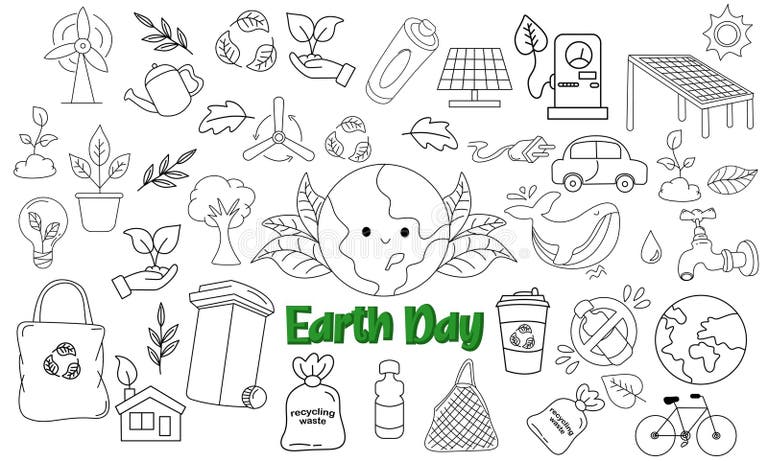Earth Day Doodle Element Hand Drawn Clip Art Set Stock Vector ...