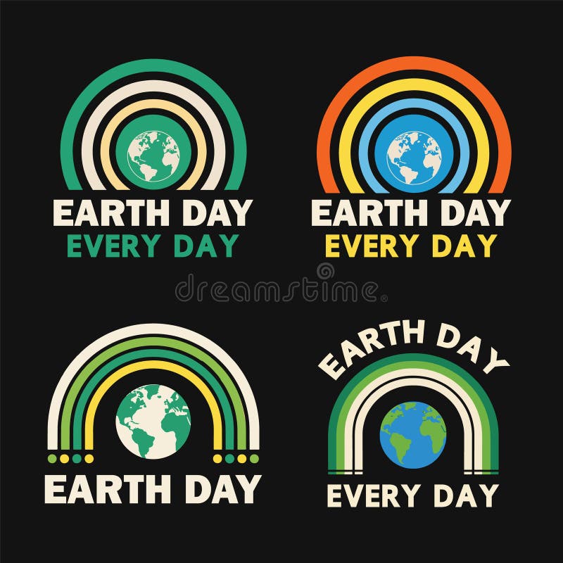 Earth Day Every Day: Motivational Design with Rainbow Stock Vector ...