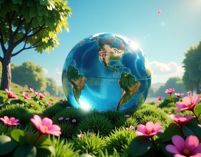 Earth Day Globe in a Spring Meadow - Eco-Friendly Concept Stock ...