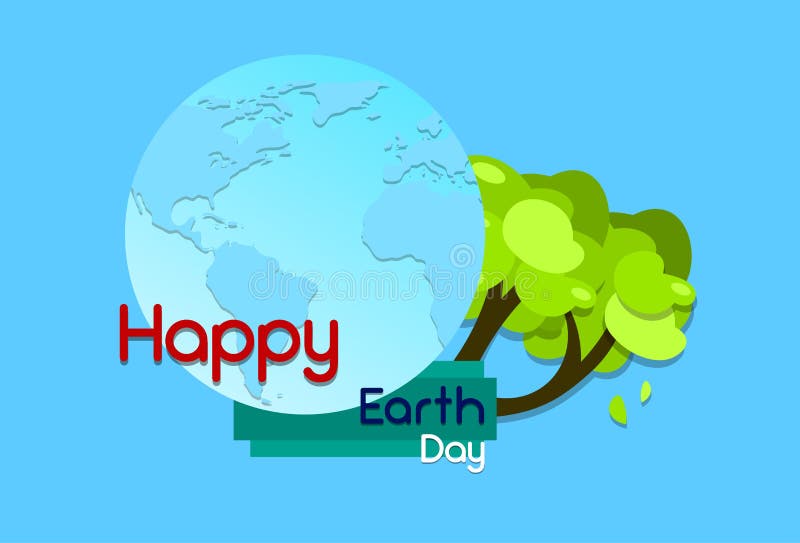 Earth Day Green Trees with Globe World Flat Stock Vector - Illustration ...