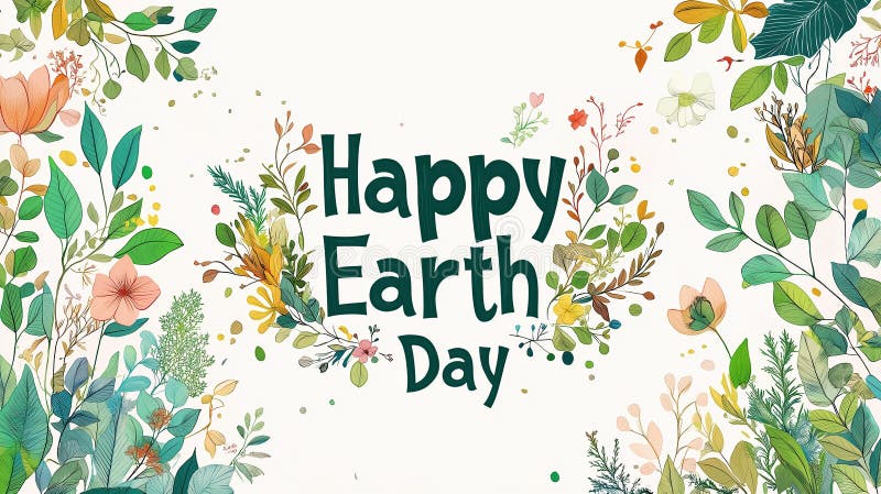 Earth Day Greeting in Flowing Calligraphy with Leaf Border Stock ...