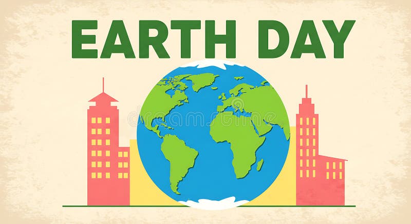 Earth Day Illustration with Globe and Buildings Stock Illustration ...