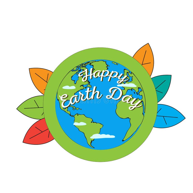 Earth Day Label with Leaves and Planet Stock Vector - Illustration of ...