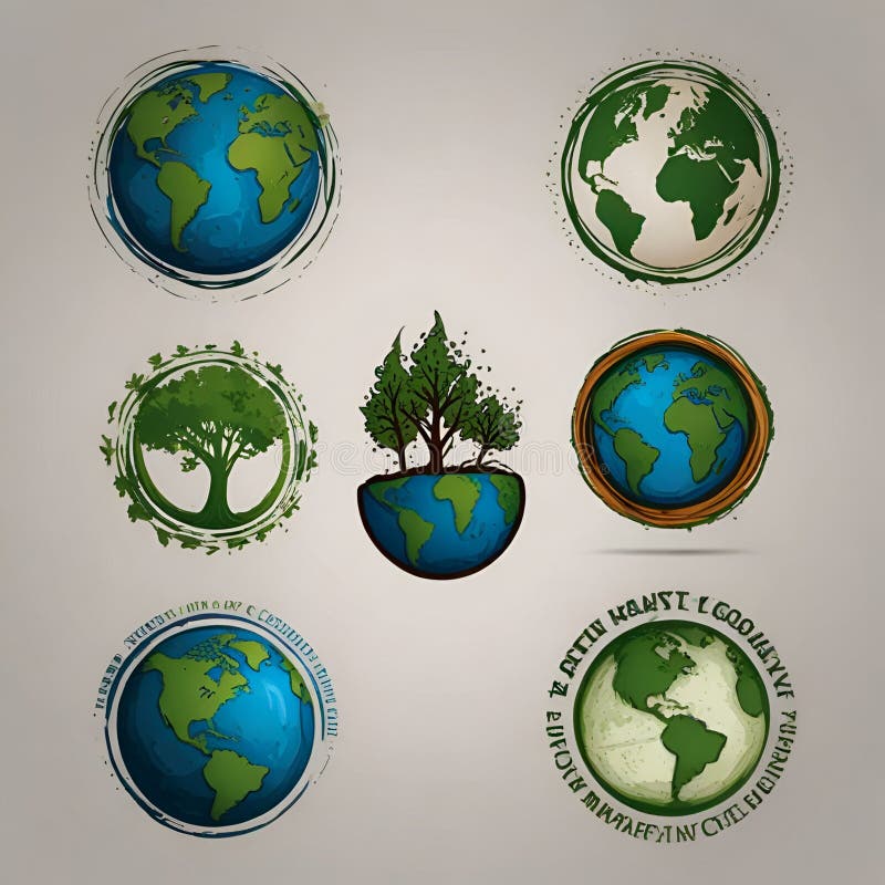 Set of Earth Day Logos Isolated on White Background World Environment ...