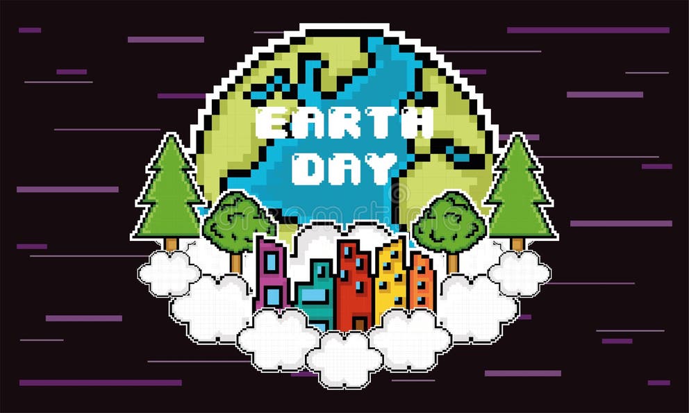 Earth day pixel art stock vector. Illustration of save - 214439563