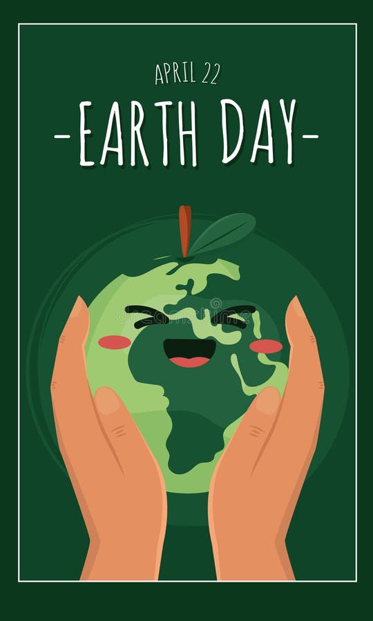 Earth Day Poster with Hands Cradling Smiling Planet Vector Stock Vector ...