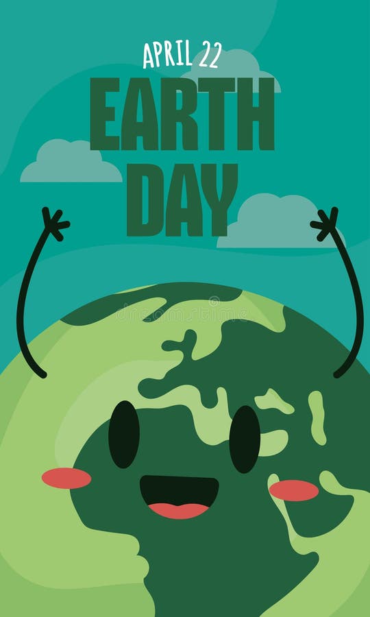 Earth Day Poster with Smiling Planet in Green Sky Vector Stock Vector ...