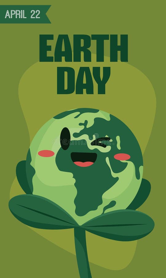 Earth Day Poster with Smiling Planet in Leaf Bed Vector Stock Vector ...