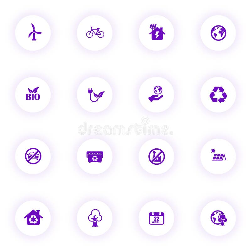 Earth Day Purple Color Vector Icons Stock Vector - Illustration of ...