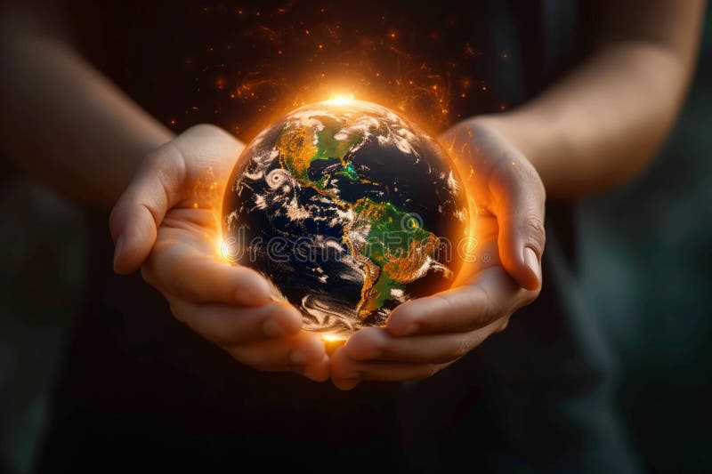 Earth Day Reflection Hands Present Globe, Symbolizing Energy ...
