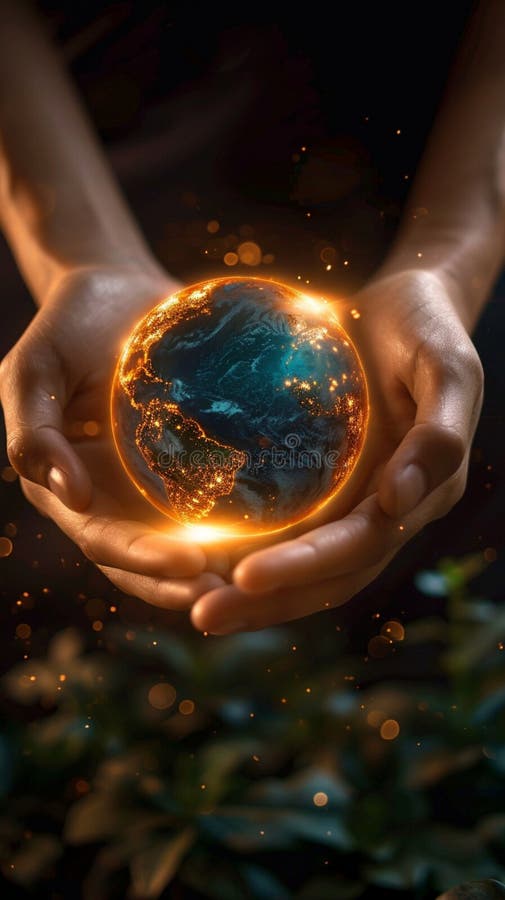 Earth Day Reflection Hands Present Globe, Symbolizing Energy ...
