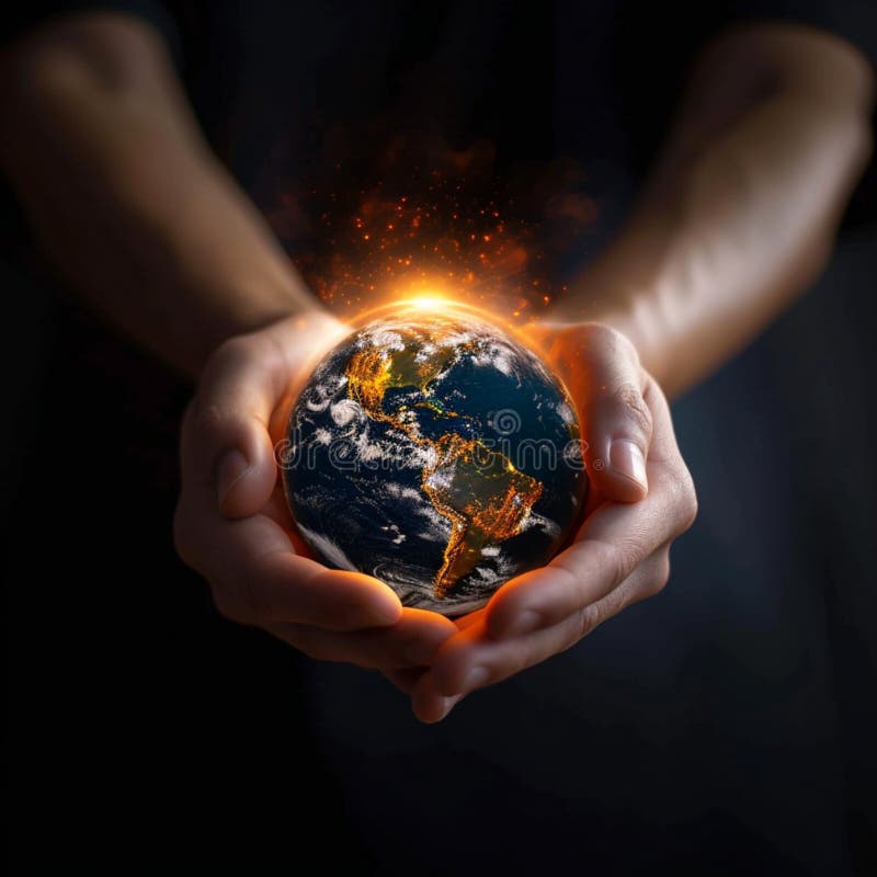 Earth Day Reflection Hands Present Globe, Symbolizing Energy ...