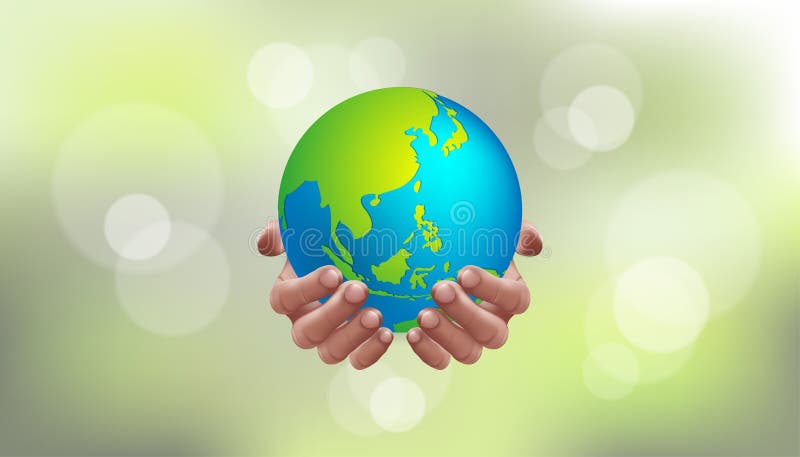 Earth Day Save Our Planet Concept Human Hands Holding Globe With Bokeh