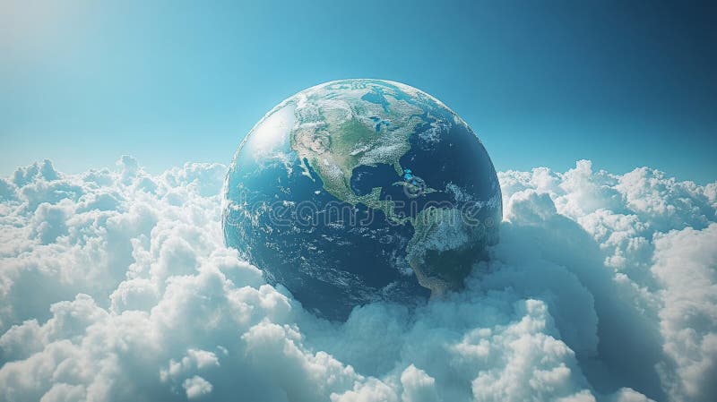 Earth Day Serene Planet Earth Floating in Clouds, Climate Change and ...