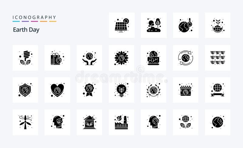 25 Earth Day Solid Glyph Icon Pack Stock Vector - Illustration of ecologic, natural: 264531862