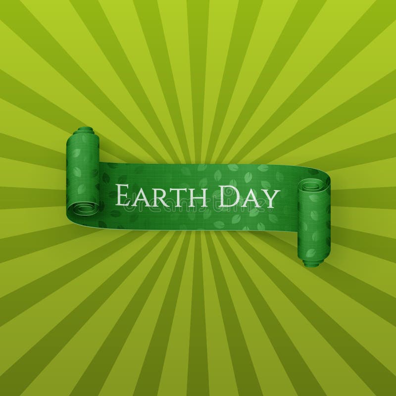 Earth Day Text on Realistic Scroll Green Ribbon Stock Vector ...
