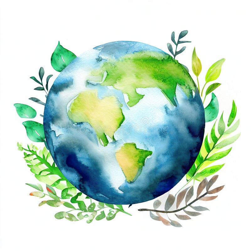Earth Day Theme, Painted with Watercolor with Generative AI Stock ...
