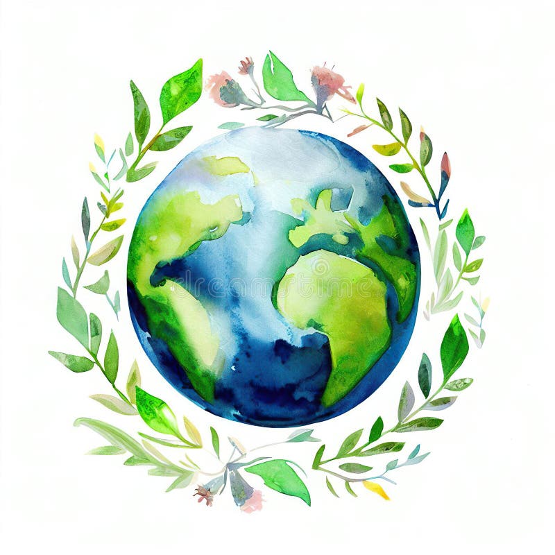 Earth Day Theme, Painted with Watercolor with Generative AI Stock ...