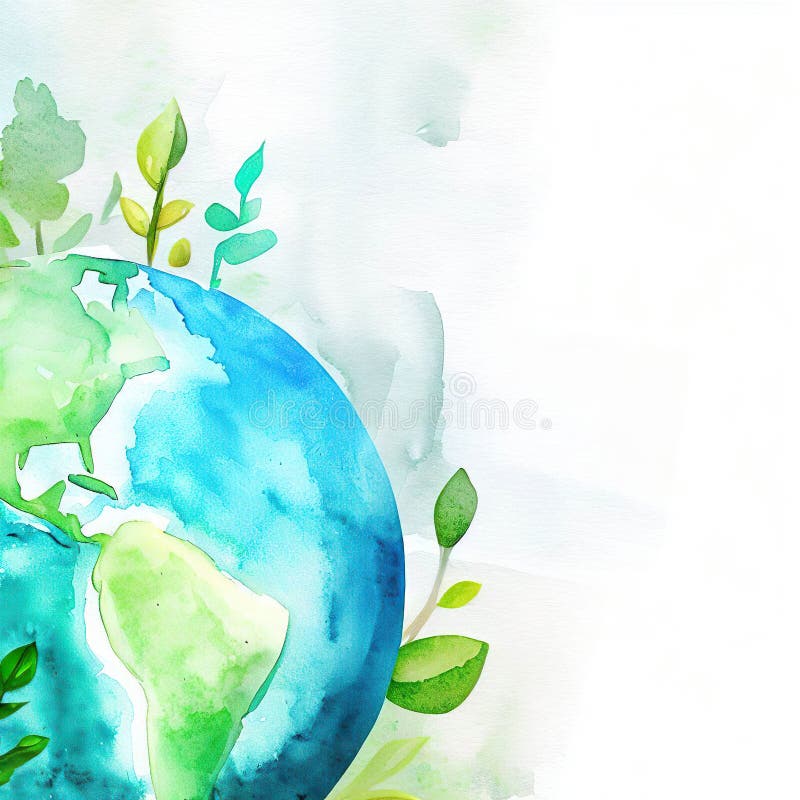 Earth Day Theme, Painted with Watercolor with Generative AI Stock ...