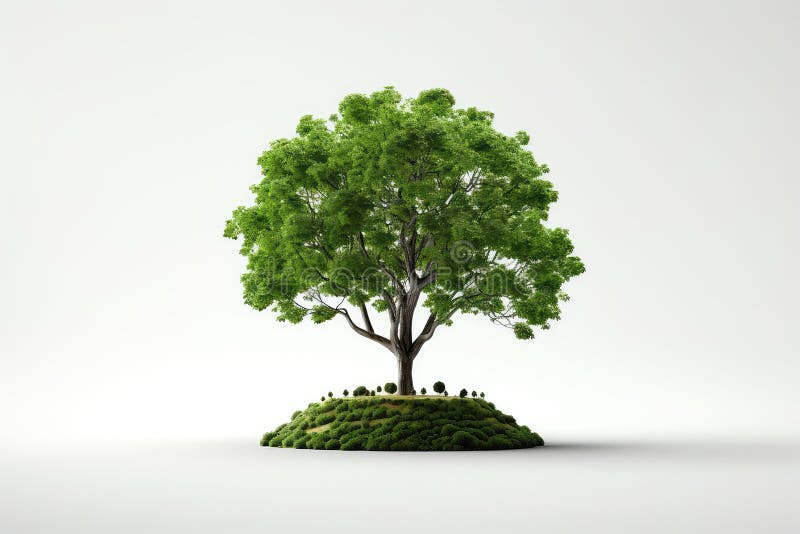 Earth Day Tree on Green Earth Against White Isolated Background Stock ...