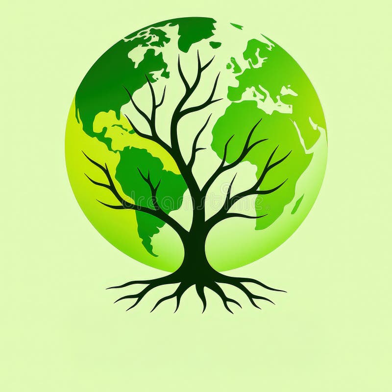Earth Day Tree Illustration with a Green Tree in the Shape of a Globe ...