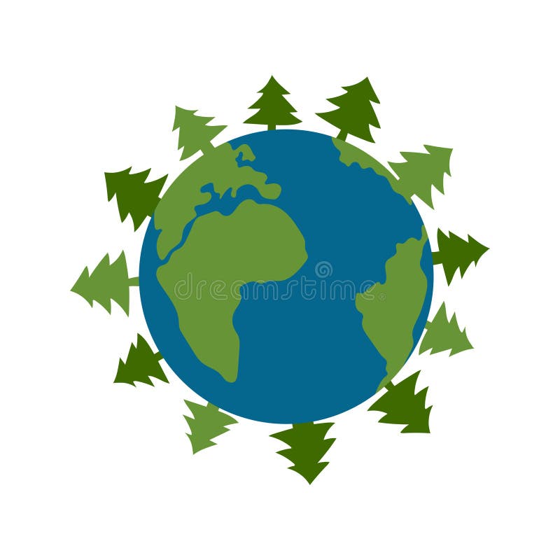 Earth Day Vector Illustration. Earth Planet with Green Trees ...
