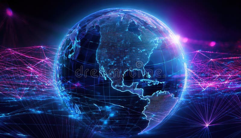 Earth Depicted with Interconnecting Network Lines Illustrating Global ...