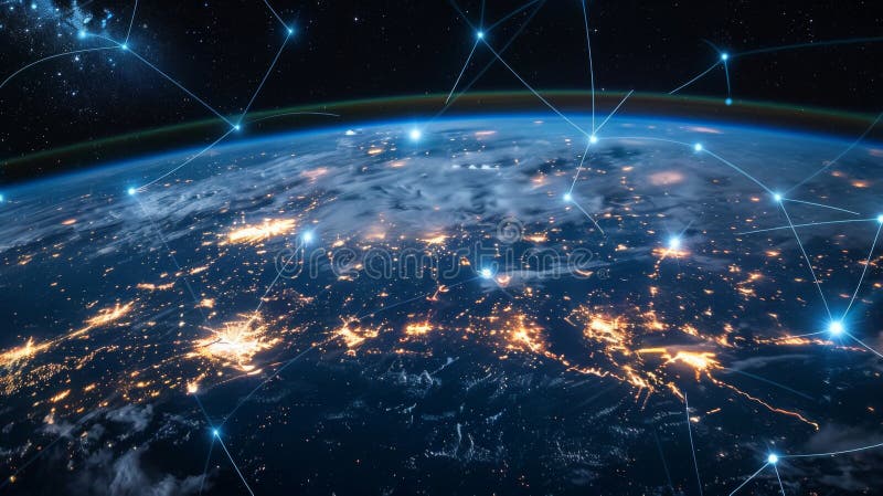Network of Connections Illuminating Earths Night Landscape Stock ...