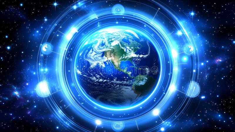 The Earth is Depicted in Space with a Futuristic Interface Set Against ...