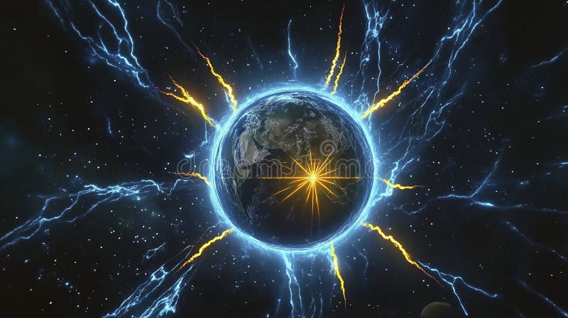 Earth is Depicted with Vibrant Blue Energy Lines Radiating Outward ...