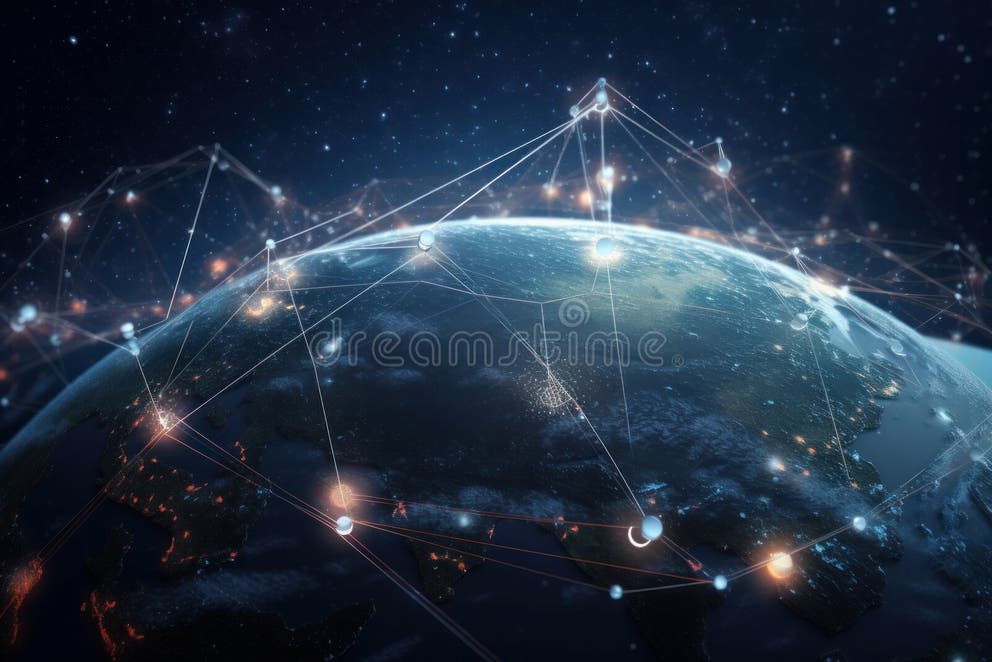 A Global Network of Connected Nodes Overlaid on a World Map Stock ...