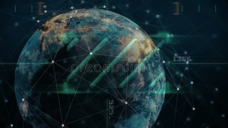 Earth with Digital Network Connections and Data Processing Animation ...