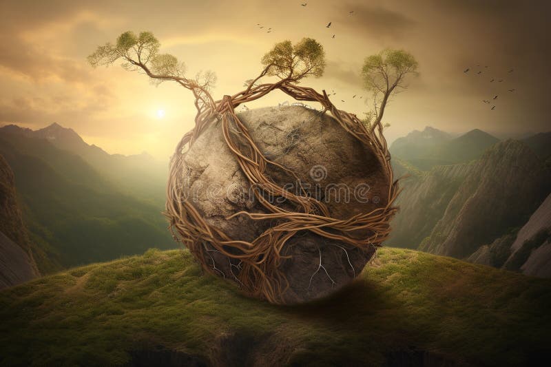 Earth Distorted by Withered Branches. Protect Environment Concept ...