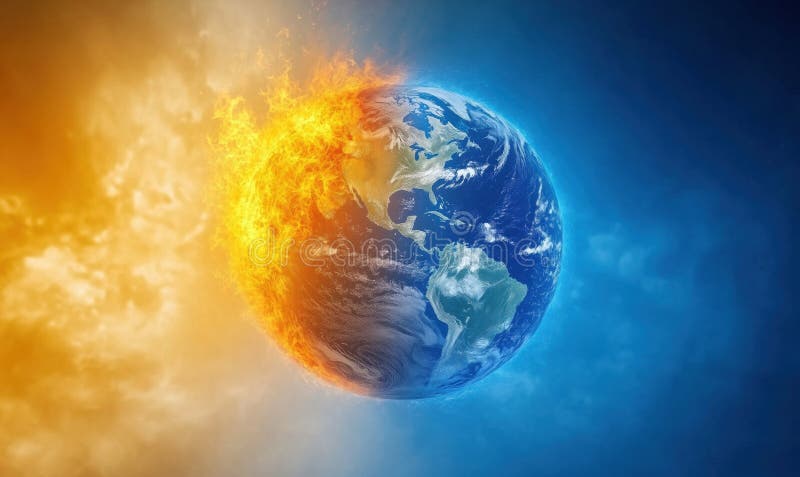 Earth Divided by Fire and Ice Representing Climate Change and Global ...